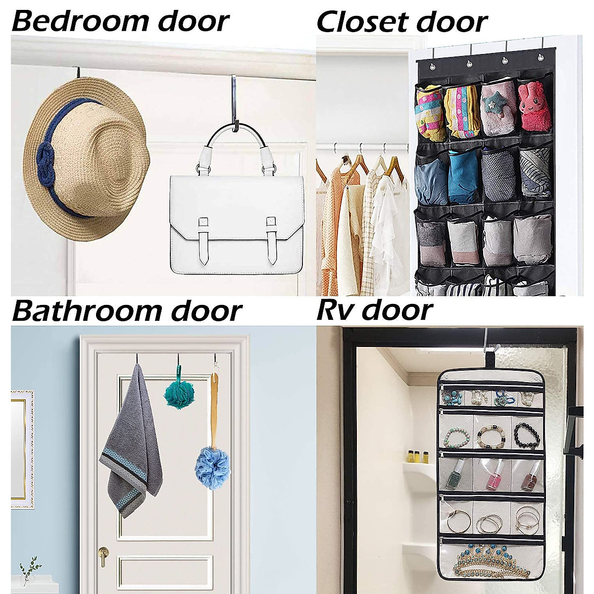 MISSLO 4 Pack Metal Over The Door Hook for Hanging Towels Rack Heavy Duty Door Hanger Organizer for Hang Clothes Coats in Bathroom Bedroom