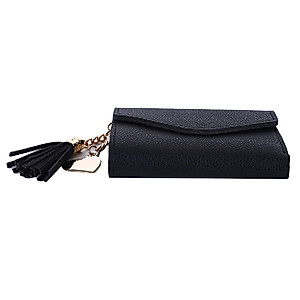 ZALING Women Leather Tassel Small Wallet Card Holder Zipper Coin Purses Black