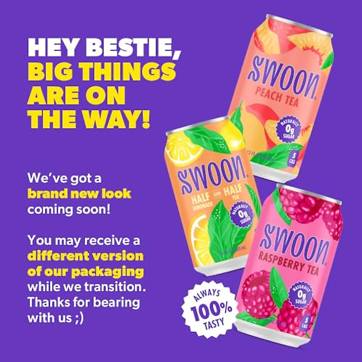 Swoon Iced Tea Variety Pack - Low Carb, Paleo-Friendly, Gluten-Free Keto Drink - Half + Half Iced Tea Lemonade, Peach Iced Tea, and Sweet Tea - 12 fl oz (Pack of 12)