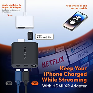 VITURE HDMI XR Adapter for iPhone 14 & Earlier Models, Enabling MultiScreen/Enhanced 3DoF/VR Videos, 2.8 Hours Battery Life, Charge While Playing, Direct Play on PlayStation/Xbx/Gaming Consoles