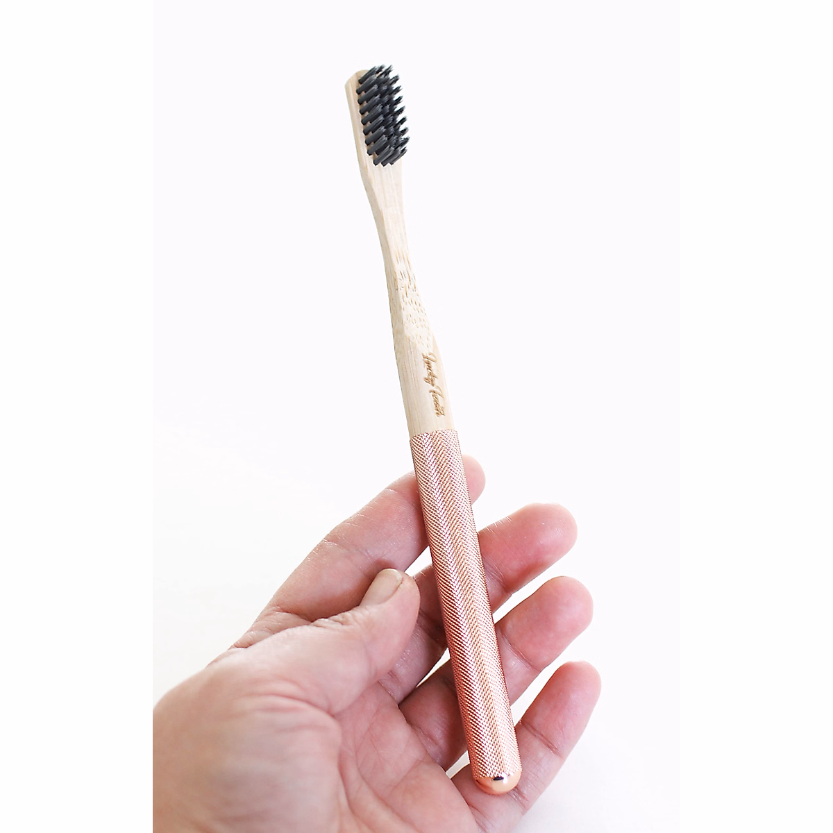 Replaceable Bamboo Toothbrush Aluminum Handle - BPA Free, Soft Bristles | Eco-Friendly, Biodegradable, Compostable, Vegan & Zero Waste | 3 Heads Total | 9-12 Months supply. (COPPER CHARCOAL BRISTLES)