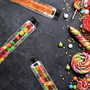 Clear Test Tube,36 Pack Clear Plastic Test Tubes Candy Tube Transparent Test Tubes with Cap,Flat Bottomed Plastic Tubes Bath Salt Container,3.7 OZ (Black Cap)