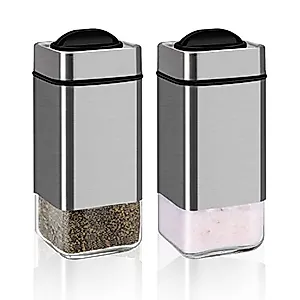 Salt and Pepper Shakers by Aelga, Salt Shaker with Adjustable Pour Holes, Glass Salt Pepper Shaker Set, Perfect for Black Pepper, Kosher and Sea Salt
