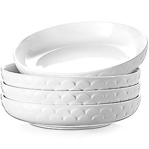DOWAN Pasta Bowls, 54 oz Large Salad Serving Bowls, 10'' Plates Bowls Set of 4, White Ceramic Soup Bowls for Kitchen Meal Prep, Shallow Dishes Dinner Bowl Microwave Dishwasher Safe