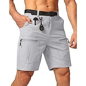 Men's Hiking Cargo Shorts Stretch Quick Dry Outdoor Tactical Shorts for Men with Multi Pocket for Fishing Casual(Light Grey,L)