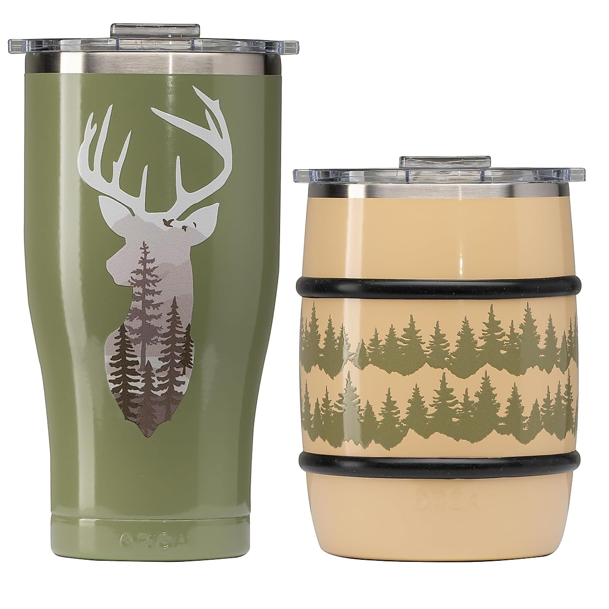 ORCA Hunter Outdoor Chaser + Barrel Set – 27oz & 12oz Adventure Drinkware Bundle | Deer Land Dark Green & Tree Line Tan | Insulated Stainless Steel Tumblers for Hunting, Camping & Whiskey Nights