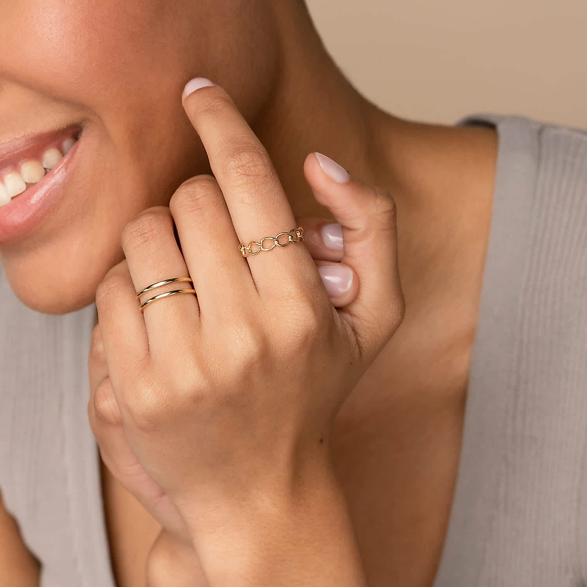 NOKMIT 2PCS 1.5mm 14K Gold Plated Rings for Women Thin Gold Ring Dainty Cute Stacking Stackable Thumb Pinky Band Non Tarnish Comfort Fit Size 5 to 10 (7)