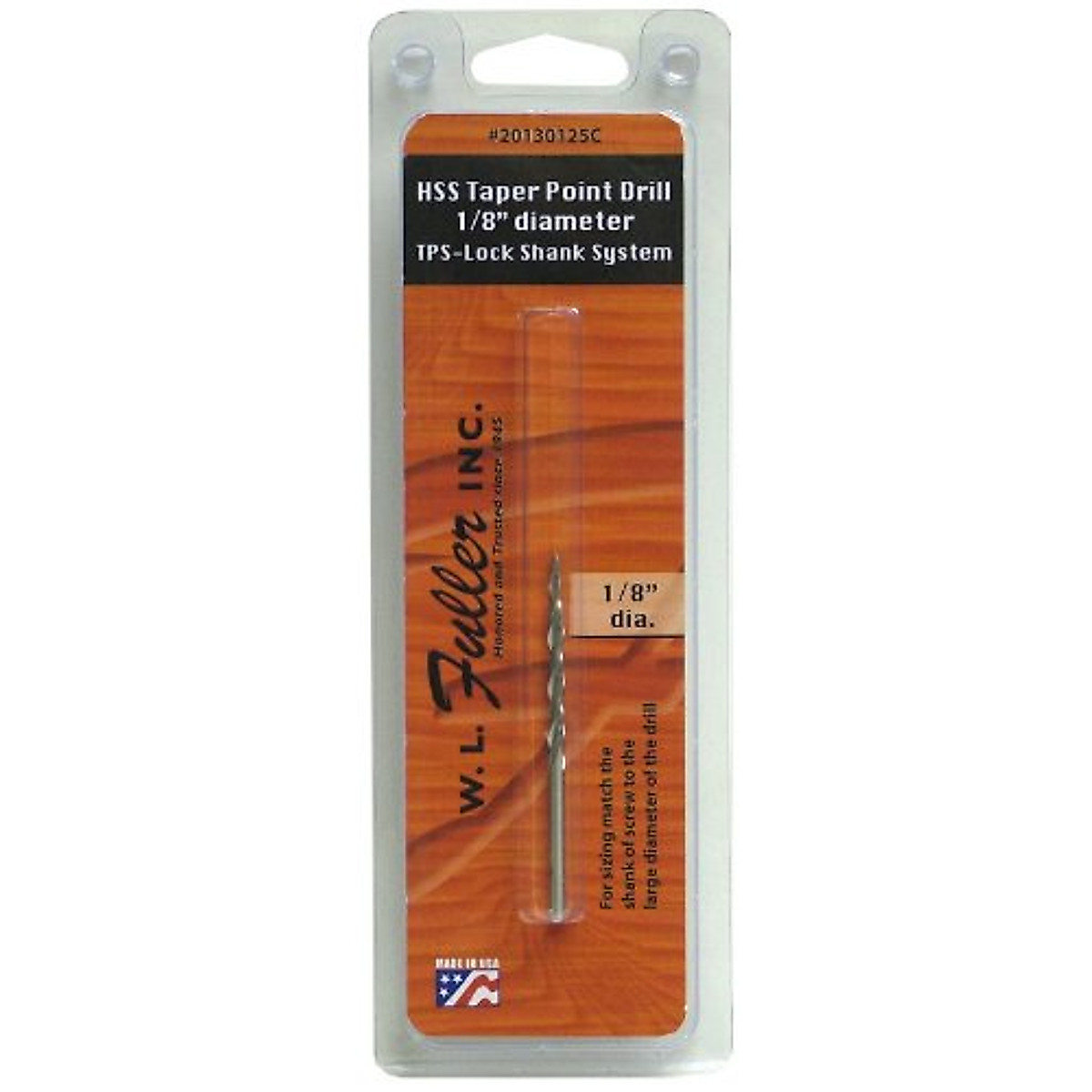 W.L. Fuller 20130125 1/8" HSS Taper Point Replacement Drill Bit for TPS-Lock Shank System