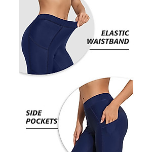 ATTRACO Women Swimming Pants High Waisted Swim Tights Swim Leggings with Pockets Navy L