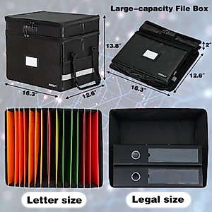 EOOUT Fireproof Document Box, 2 Layer File Organize Box, Portable Fireproof Waterproof Office Collapsible File Storage for Hanging Letter/Legal Size Folder/Certificate
