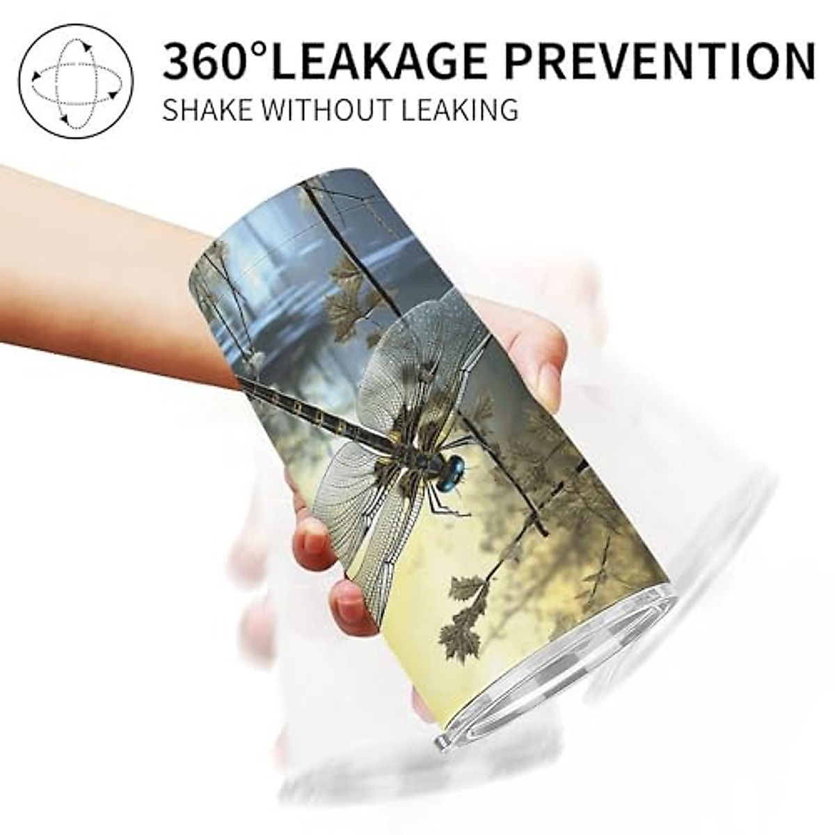 FHENMSA Stainless Steel Insulated Travel Coffee Mug,Dragonflies Print Reusable Car Cup,Thermal Cup for Outdoor with Straw And Lid