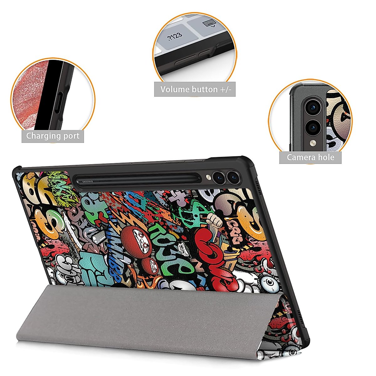 DINGGUAGUA Case for Samsung Galaxy Tab S10+ Plus 12.4” 2024 Release Lightweight Slim Shell Stand Cover for Tab S9+ Plus SM-X810/X816B/X818U with Auto Sleep/Wake,Graffiti
