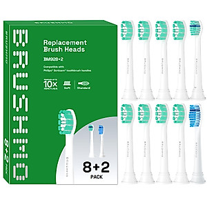 Brushmo Replacement Toothbrush Heads Compatible with Philips Sonicare Electric Toothbrush, White, 10 pc Variety Pack