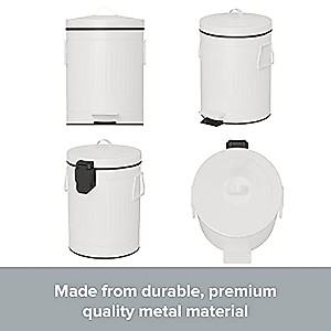 Retro Trash Can with Lid - 12L/3.2 Gal Step Trash Can w/ Soft Closing Lid - Round Garbage Can w/ Handles - Touchless Trash Can w/ Removable Garbage Guard Bucket - Outdoor Garbage Bin - Large Trash Can, White