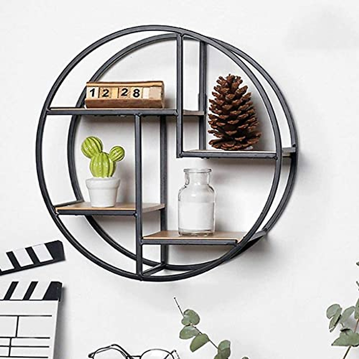 TJLSS Wall Mounted Iron Shelf Round Floating Shelf Wall Hanging Storage Holder Rack for Home Living Room