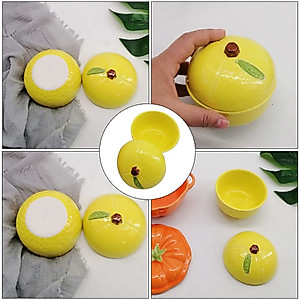 Angoily Ceramic Pot with Lid Cute Lemon Shape Noodle Bowl Steam Soup Bowls for Home Kitchen Egg Custard Medicinal Birds Nest Tonic