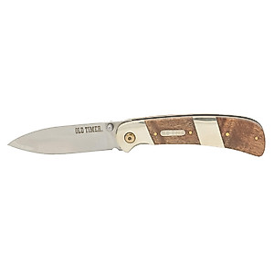 Old Timer OT Ironwood and Nickel 7in High Carbon S.S. Spring Assisted Folding Knife with a 3in Drop Point Blade and Ironwood Handle for Outdoor, Hunting, Camping and EDC,Brown