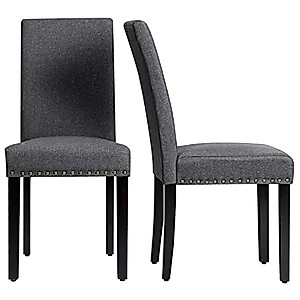Giantex Upholstered Dining Chairs Set of 2, Fabric Side Chairs with Wood Legs, Soft Padded Seat, Nailhead Trim, Armless Parsons Dining Chair, Ideal for Dining Room, Kitchen, Living Room, Dark Grey