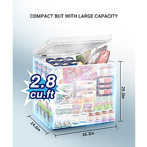 rosmena Small Chest Freezer, 2.8 Cubic Feet Mini Deep Freezer Chest with Basket Adjustable 7 Temp Control, Top Open Door Compact Freezer With Removable Basket For Dorm, Apartment, White