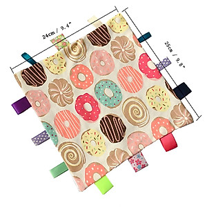 Lovey Baby Security Tags Blanket Soft Comfort Soothing Sensory Tag Plush Toy with Colorful Textured Ribbon Tag Blanket