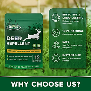 Deer Rabbit Outdoor Repellent Pouches: Deer Deterrent for Garden - Rabbit Repellent for Plants - Safely Repel Deer and Rabbit - Protect Your Yard - 12 Powerful Mint Scent Packs