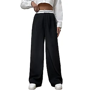 Verdusa Women's Zip Up High Waist Wide Leg Loose Long Pants Bell Bottom Black S