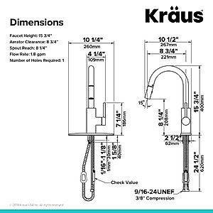 KRAUS Oletto Single Handle Pull Down Kitchen Faucet with QuickDock Top Mount Installation Assembly in Spot-Free Brushed Brass, KPF-2620BB