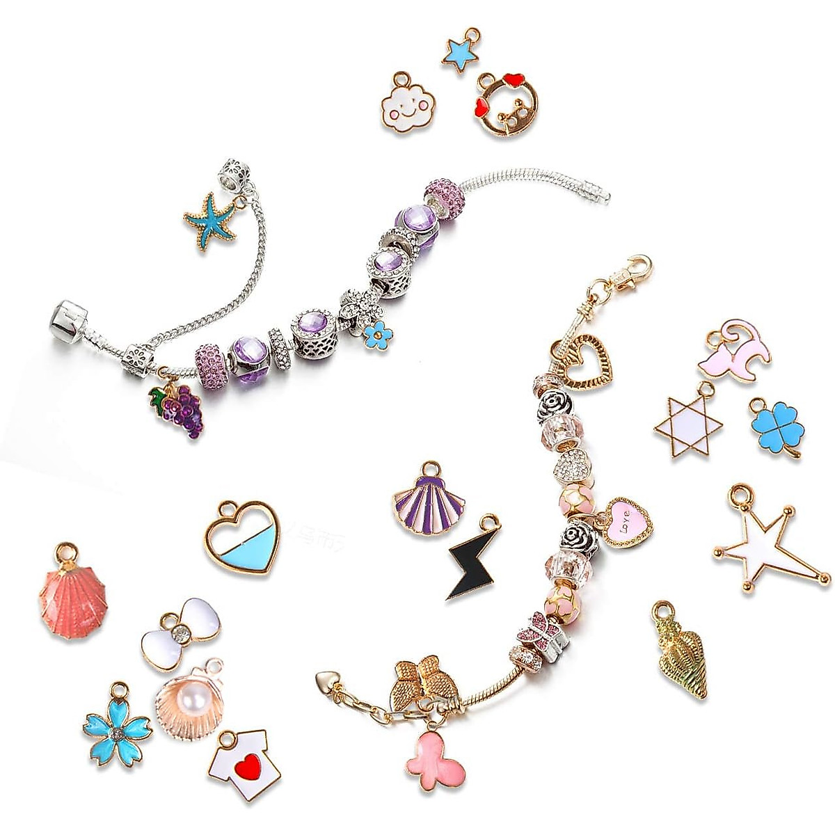 SANNIX 110pcs Assorted Gold Plated Enamel Pendants Necklace Bracelet Charms for Jewelry Making