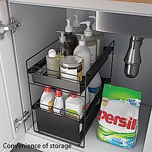 LIFOND Under Sink Storage Under Sink Organizer Rack with Sliding Storage Drawer, 2 Tier Pull Out Cabinets Organizer Shelf, Sliding Kitchen Countertop Storage Basket White-Large, White L