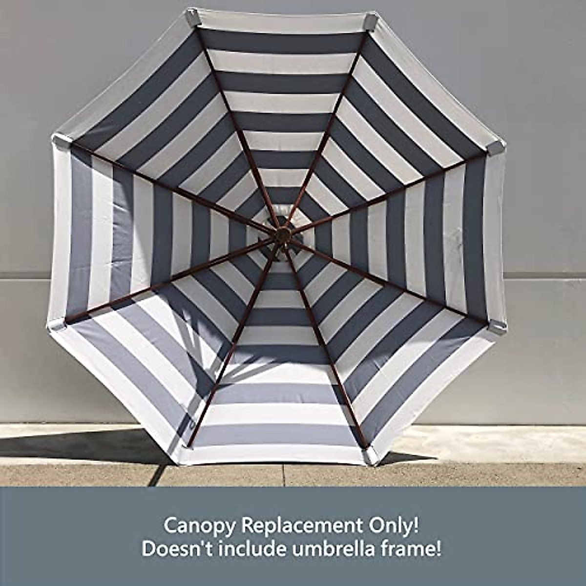 Formosa Covers 9ft Market Patio Umbrella Canopy - 8 Ribs Canopy Replacement in Navy Blue Cabana Stripe Suitable for (52-54 inch Rib Length) - 300D UV Protective and Water-resistant Patio Umbrella Top - Table Umbrella Replacement Canopy Cover