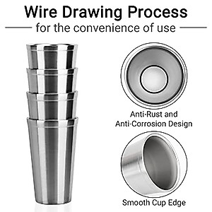 Beasea Stainless Steel Cups 16 oz, 4 Pack Stainless Steel Tumbler Stackable Double Wall Vacuum Insulated Metal Drinking Glasses for Home Restaurant Ofiice Party Camping