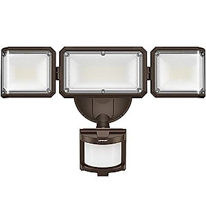 LEPOWER 45W Flood Lights Motion Sensor Outdoor Lights, 4800LM LED Security Light, Dusk to Dawn Motion Sensor Light, 3 Modes, 5000K, IP65 Waterproof, 3 Head Outdoor Flood Light for Garage Yard Porch
