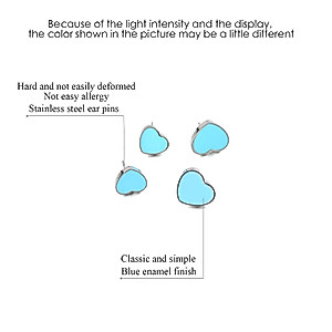 Blue Enamel Heart Earrings for Women - Love Heart Women Stud Earrings | Silver-tone Stainless Steel Lightweight Stud Earrings