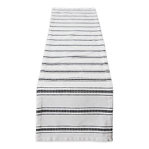DII Zig Dobby Tabletop Collection, White Cotton Background with Embellished Stripe, Table Runner, 14x72, Black