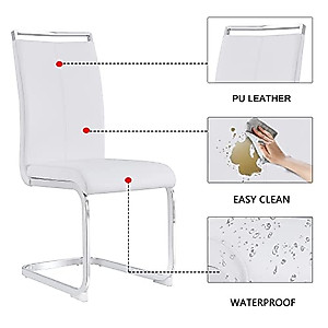 BAOPIN Dining Chairs Set of 2, High Back Leather Side Chairs, Dining Living Room Chairs Upholstered Armless Chair with Metal Legs, Chairs for Dining Room,Kitchen,Living Room,White