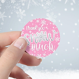 Pink Winter Onederland 1st Birthday Party Thank You Stickers, Pink Snowflake Thank You Snow Much - 40 Count