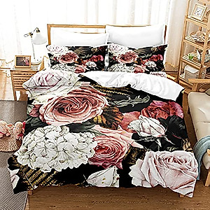Gysboshlong Rose Bedding Set,Romantic Rose Red White Purple Duvet Cover Man Woman,Rose Petal Bouquet High Fiber Comforter Cover Set 3 Pieces.
