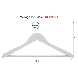 White Wood Bridal Dress Hangers Wooden Coat Hanger, Heavy Duty Clothes Hangers, Solid Wood Hangers for Shirts, Jackets, Pants, Wedding Dress, Bridesmaid Suits 10 Pack-HL01W