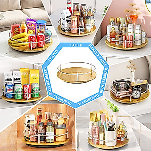 Lazy Susan Turntable Organizer - 10" Wood Rotating Spice Rack for Cabinet Pantry Kitchen Countertop, Table Storage (1 Tier-Silver)