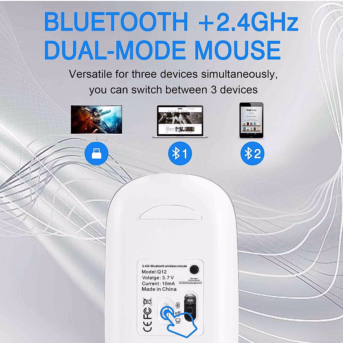 UrbanX Plug and Play Compact Rechargeable Wireless Bluetooth Full Size Keyboard and Mouse Combo for Microsoft Surface Duo 2 Supports Windows, macOS, iPadOS, Android, PC, Mac, Laptop, Tablet -White