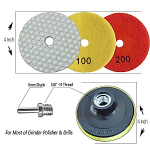 16 Packs Dry Diamond Polishing Pads Set, 4 Inch Dry/Wet Granite Bufffing Pad for Marble Quartz Concrete Stone Tiles - High Temperature Resistance Sanding Kit for Grinder Polisher Drill