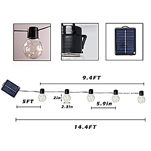 9.4 Feet Solar Outdoor String Lights 20 LED Lights Globe Waterproof Bulbs Hanging Light for Backyard Gazebo Wedding Garden Patio Party Christmas Decor