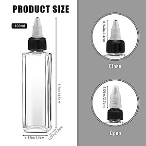 Sliverdew 4 Pcs Oil Squeeze Bottles 3.4 OZ Empty Bottles with Twist Top Cap Plastic Liquid Condiment Container Leak-Proof Dispensing Bottles for Oil Soy Sauce Vinegar Syrup Ketchup
