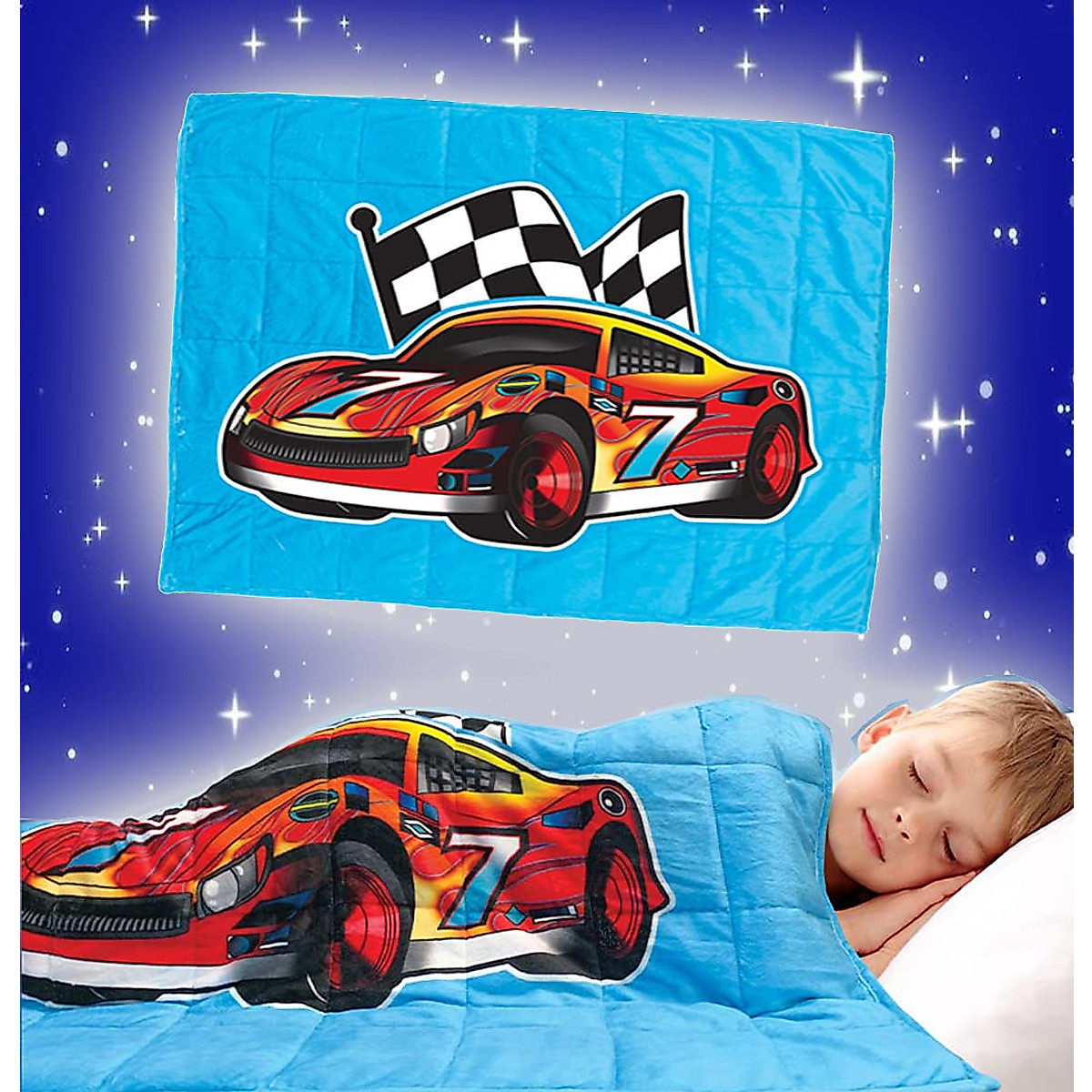 Kids Weighted Blanket by Bell + Howell, 7lb Ultra Soft and Breathable Kids Blanket with Glass Beads, Great for Calming and Sleeping 48x36 inches - Race Car