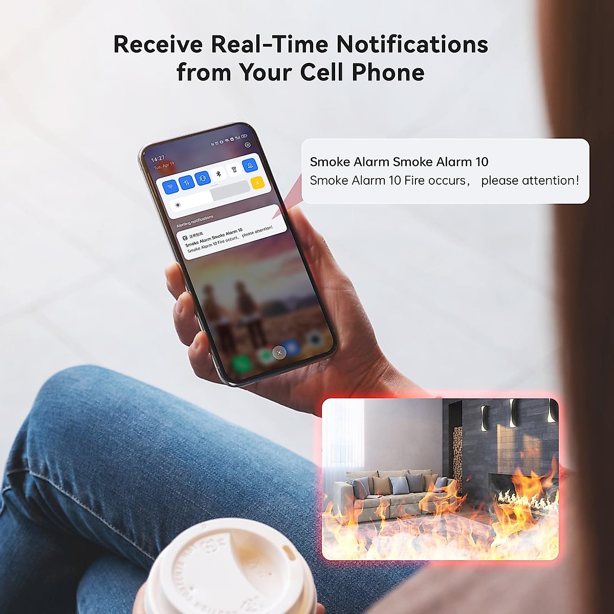 Siterlink Smart Smoke and Carbon Monoxide Detector Combo with Digital Display, 2 in 1 WiFi Fire and CO Alarm Detector, Replaceable Battery, Real-Time Notification, UL217 UL2034, 5 Pack
