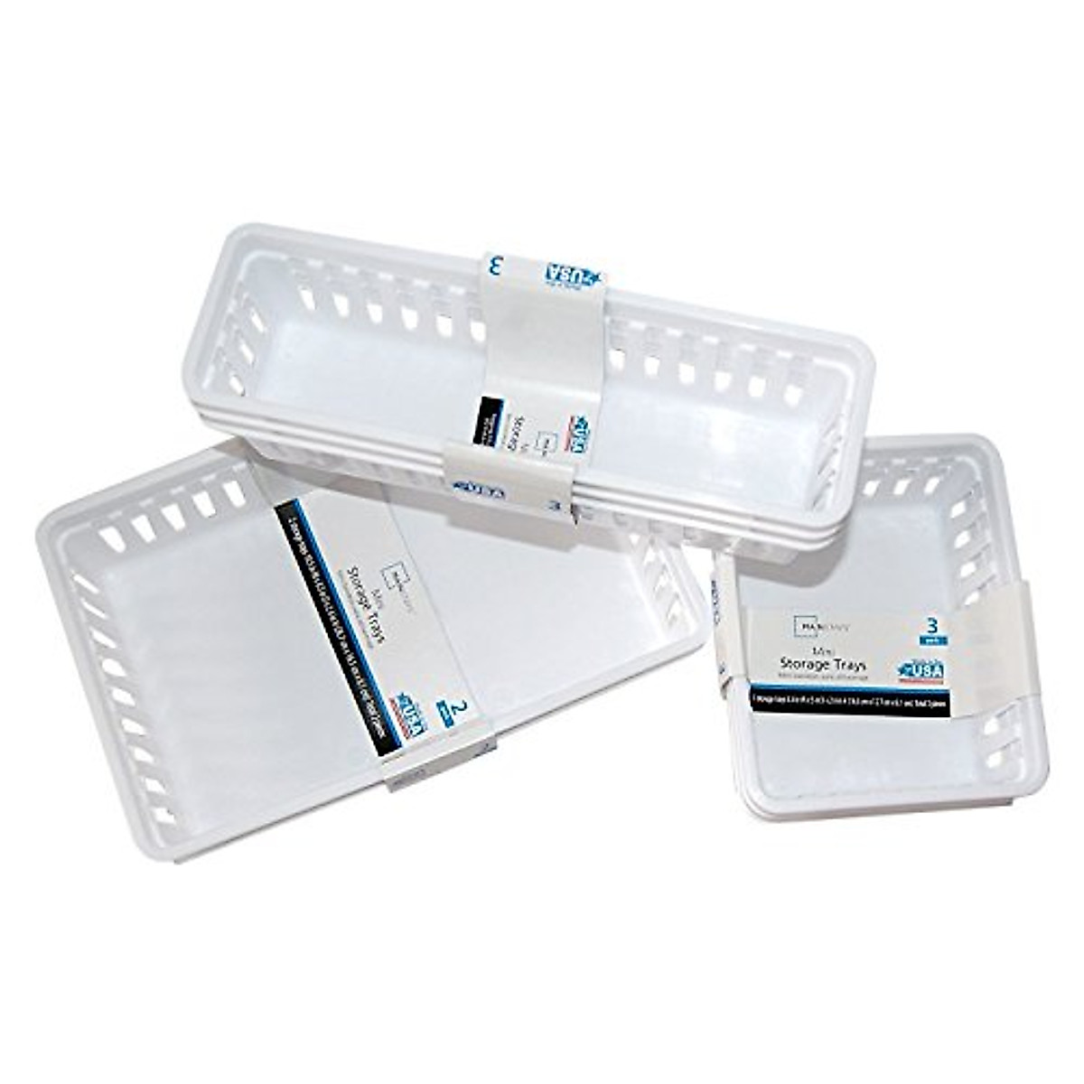 FriendShip Shop Plastic Storage Trays Baskets Organization Bundle, 3 Sizes