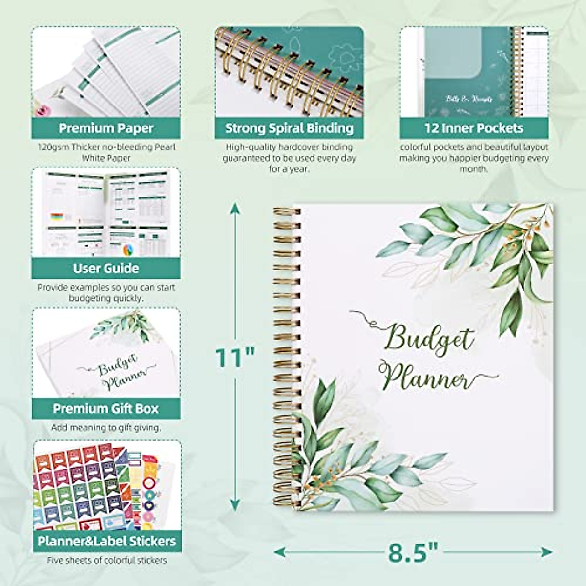 SOLIGT 8.5 x 11 inches Large Budget Planner and Monthly Bill Organizer – Premium Hardcover Budget Book with 12 Pockets – Monthly Budget Planner for Savings, Debt, Expense Tracking – Budget Tracker with Stickers