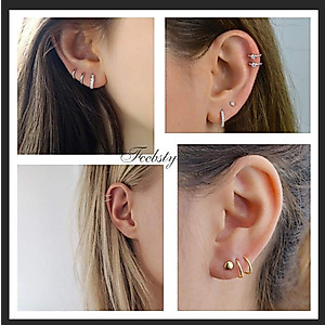 Silver Hoop Earrings- Cartilage Earring Small Hoop Earrings Set/3 Pairs of Hypoallergenic Sterling Silver hoop earrings/Cubic Zirconia Cuff Earrings for Women Men (2 pairs 10mm+1 pair 12mm)