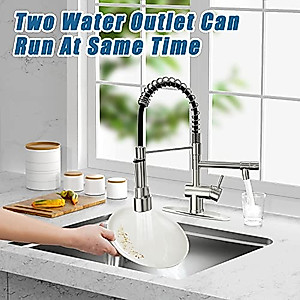 Kitchen Faucet with Pull Down Sprayer, Brushed Nickel Kitchen Faucet, Commercial Faucet for Kitchen Sink, Single Handle Kitchen Sink Faucets Brass Pull Down Kitchen Faucet with Deck Plate