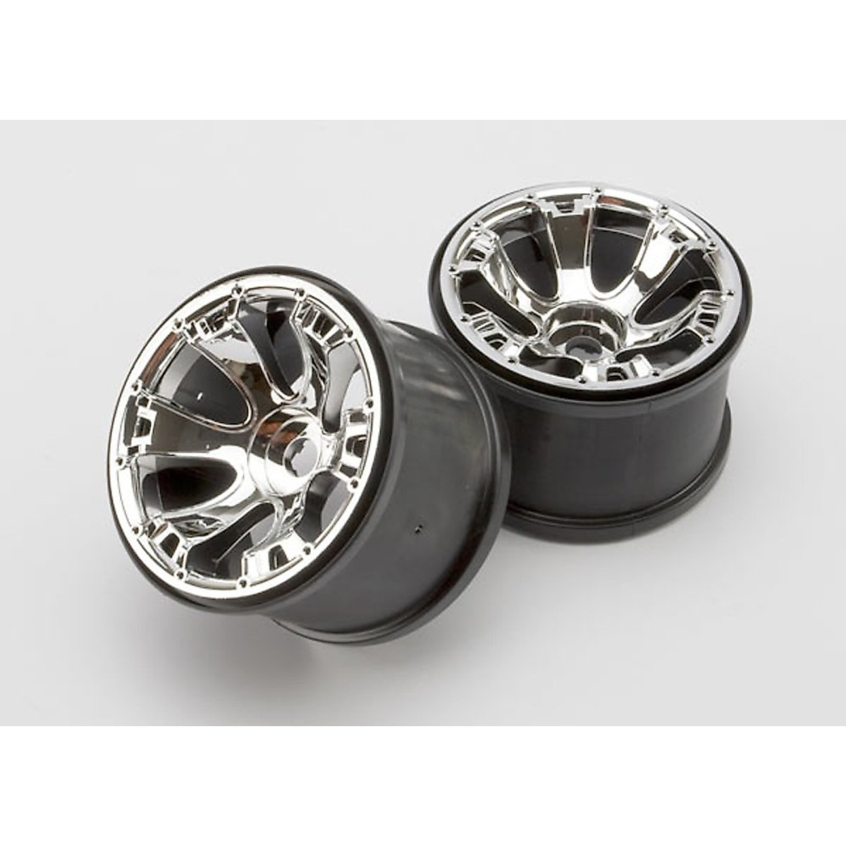 Traxxas Revo 3.3 FRONT & REAR MAXX TIRES & GEODE 17mm CHROME WHEELS Inserts